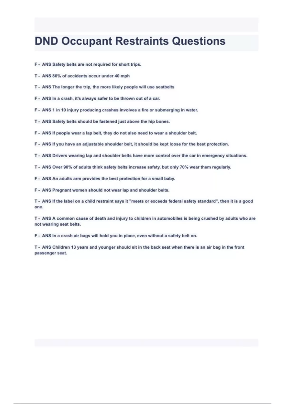 DND Occupant Restraints Questions With Correct Answers 2023/2024( A+ ...
