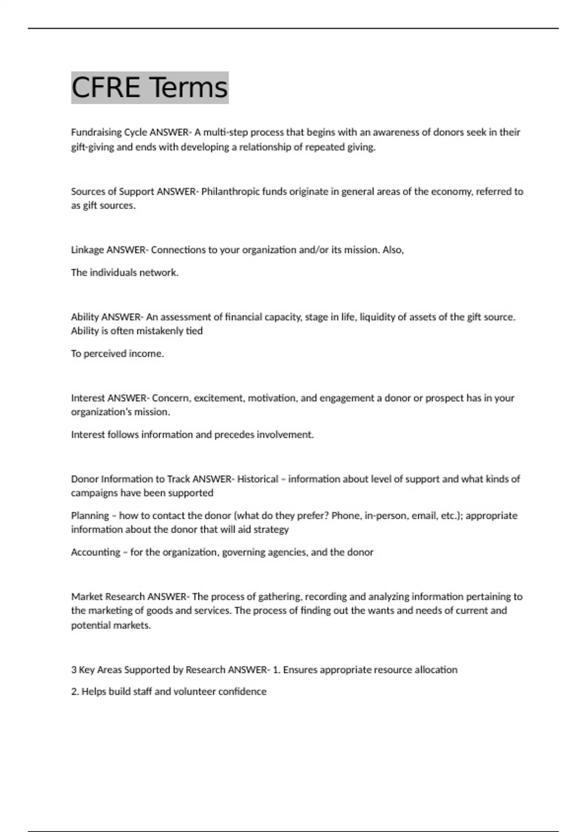 CFRE Terms|Questions with 100% correct Solutions | Verified - CFRE ...