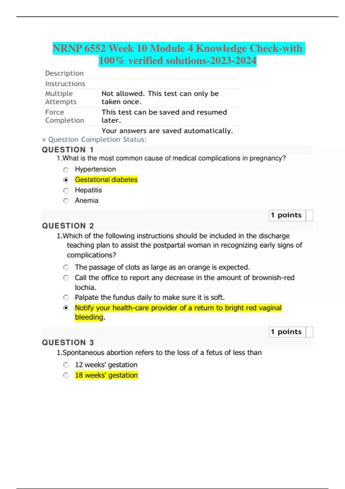NRNP 6552 Week 10 Module 4 Knowledge Check-with 100% verified solutions ...