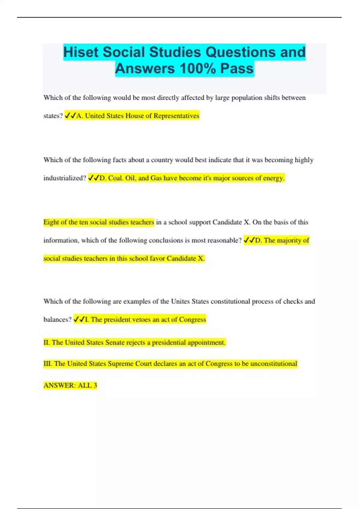 Hiset Social Studies Questions And Answers 100 Pass Hiset Social Hiset Social Studies Questions And Answers 100 Pass Hiset Social
