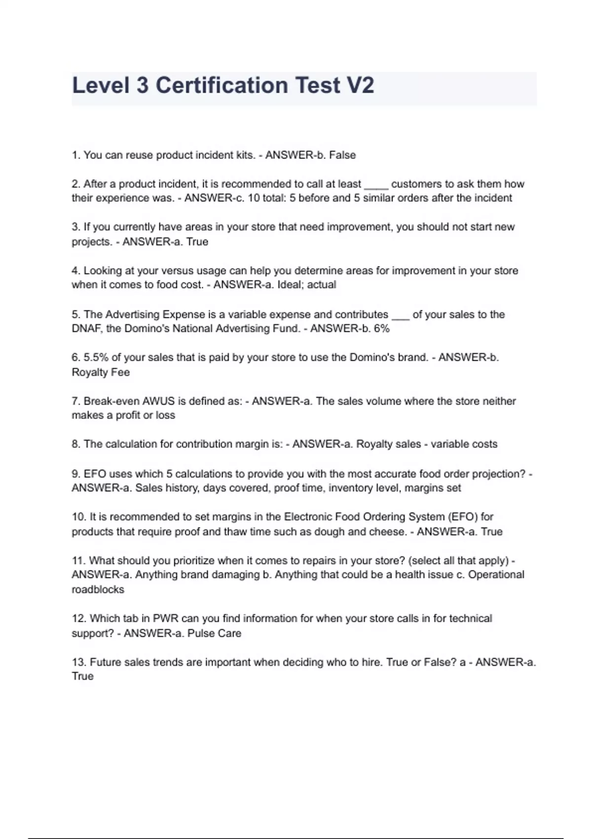 Level 3 Certification Test V2 2023/2024 FULL SOLUTION - Level 3 ...