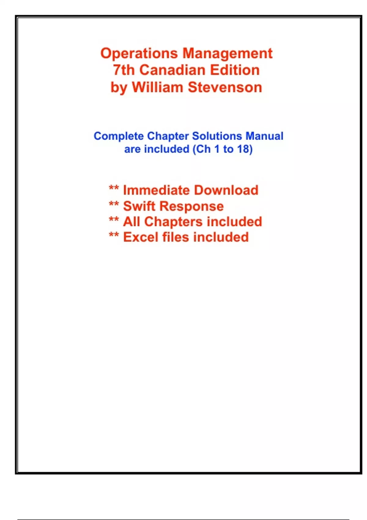 Solutions for Operations Management, 7th Canadian Edition Stevenson ...