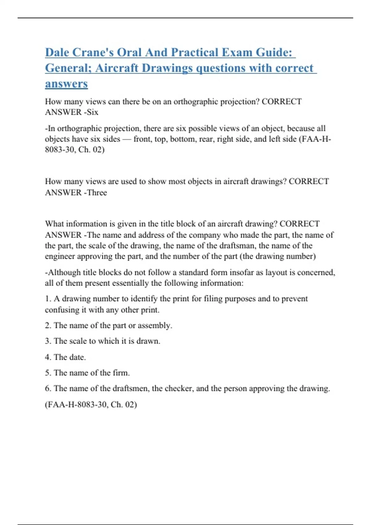 Dale Crane's Oral And Practical Exam Guide: General; Aircraft Drawings questions with correct ...