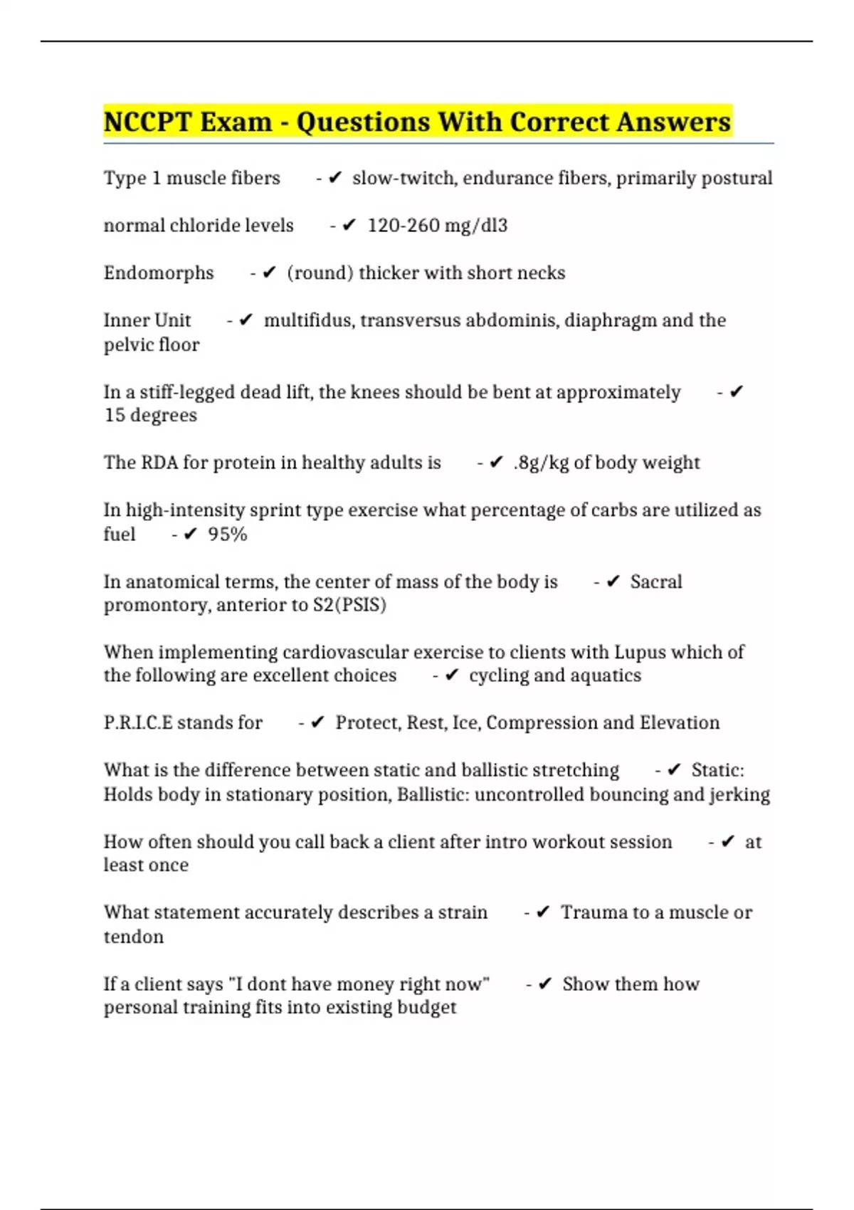 NCCPT Exam - Questions With Correct Answers - NATIONAL COUNCIL FOR ...