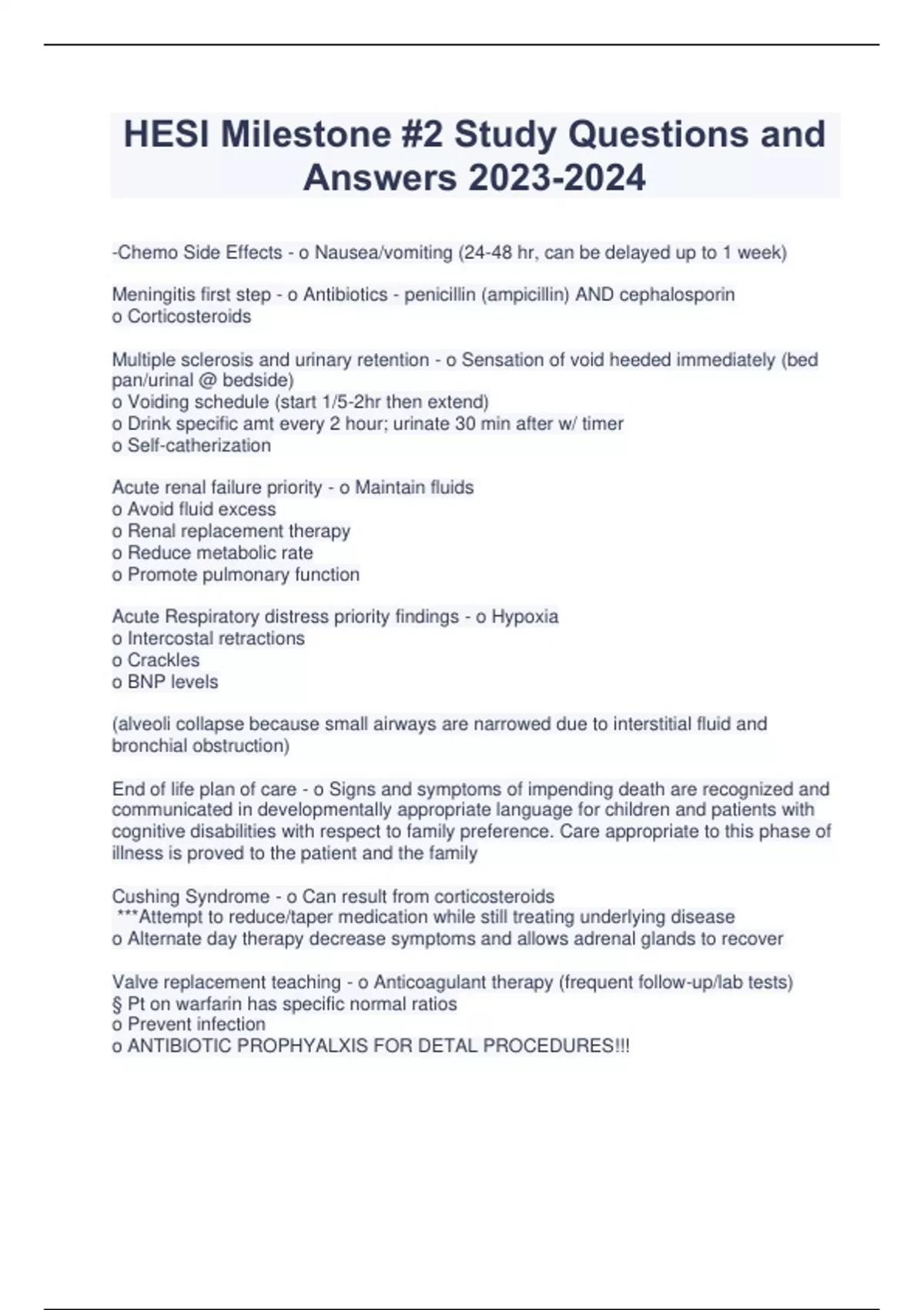 HESI Milestone #2 Study Questions and Answers - HESI Milestone #2 ...