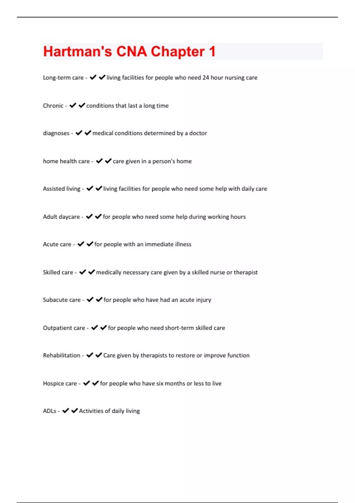 Hartman's CNA Chapter 1 Questions & Answers Solved 100% Correct ...