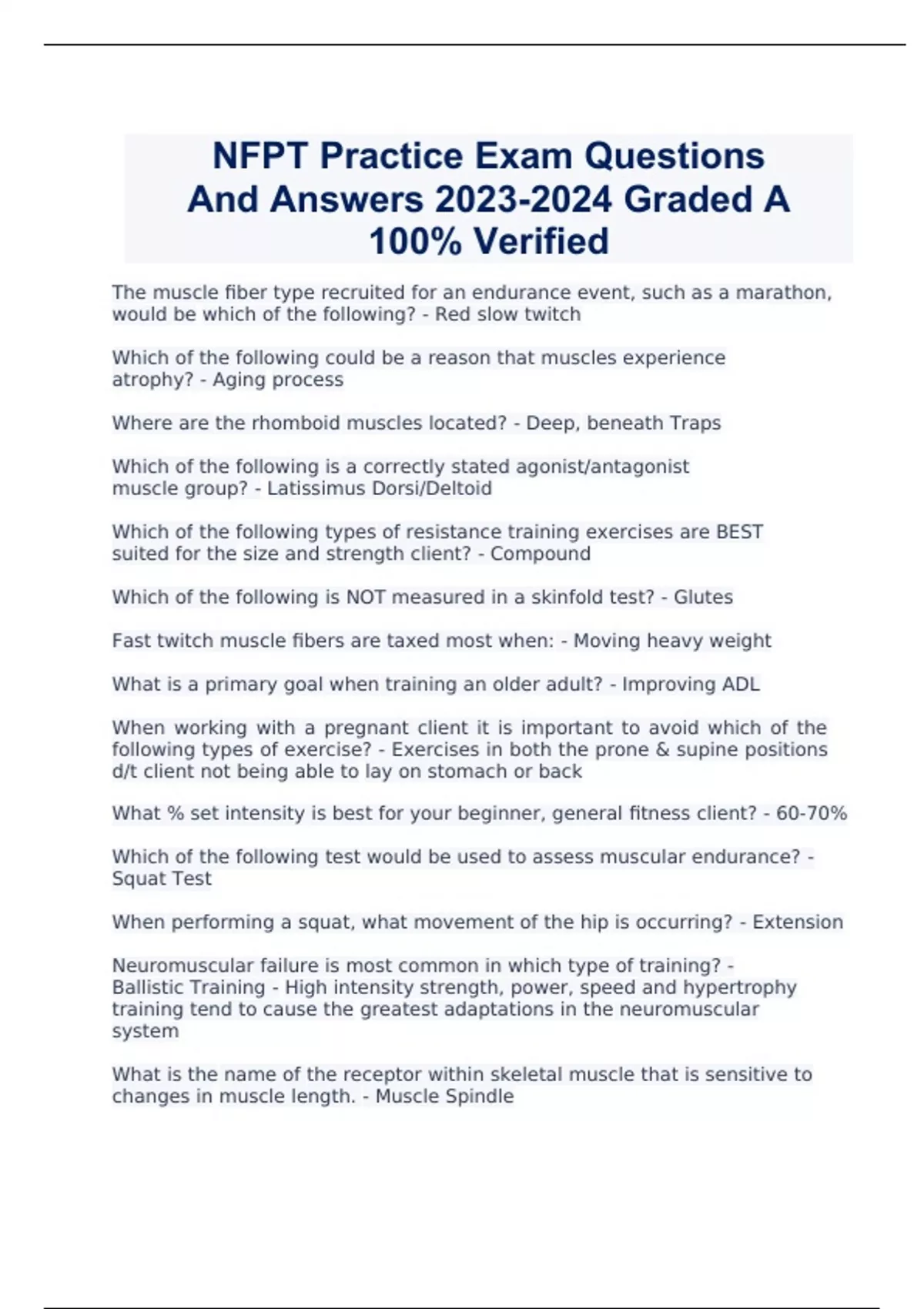 NFPT Practice Exam Questions And Answers Graded A 100% Verified - NFPT ...