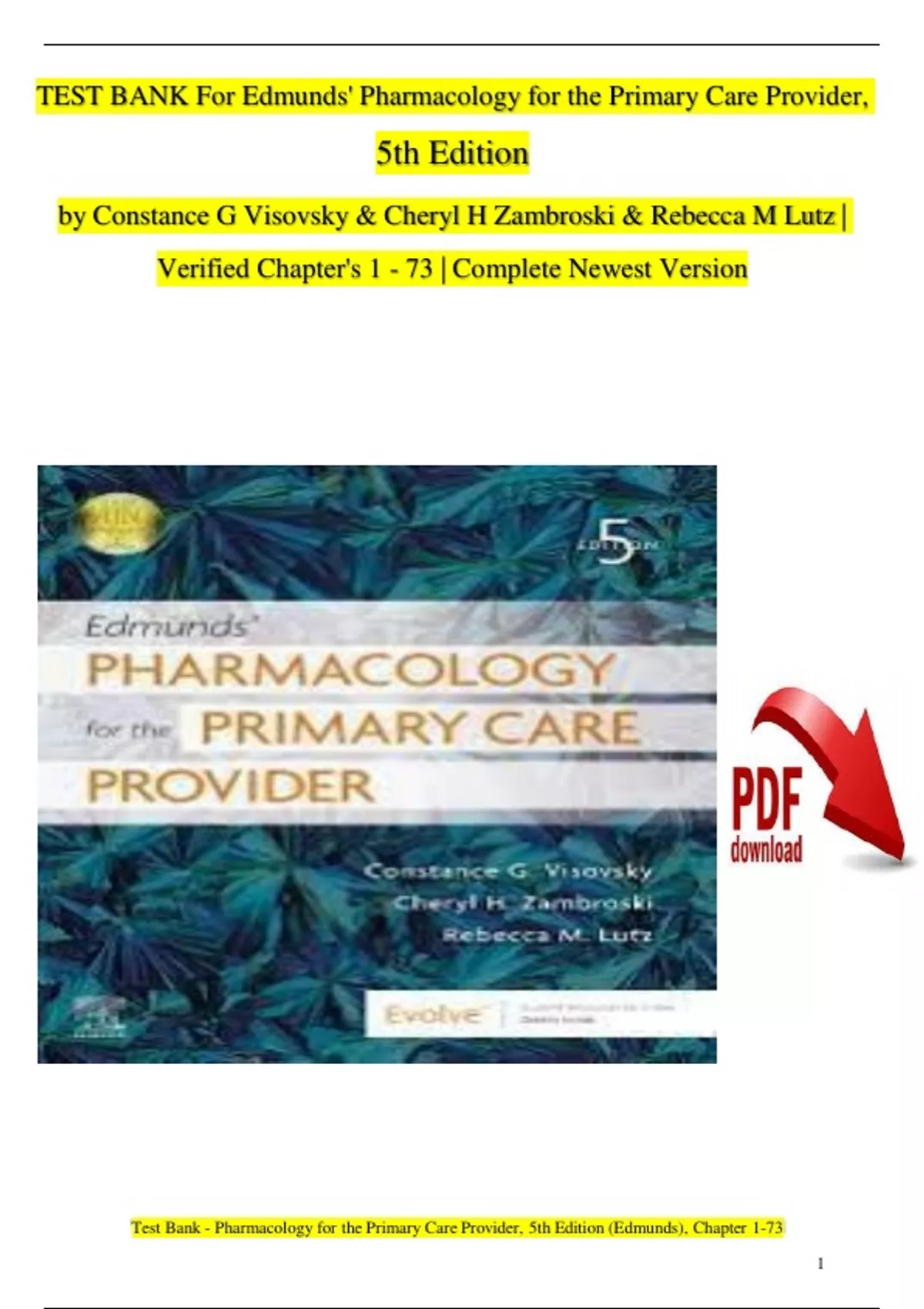 TEST BANK For Edmunds' Pharmacology for the Primary Care Provider, 5th ...