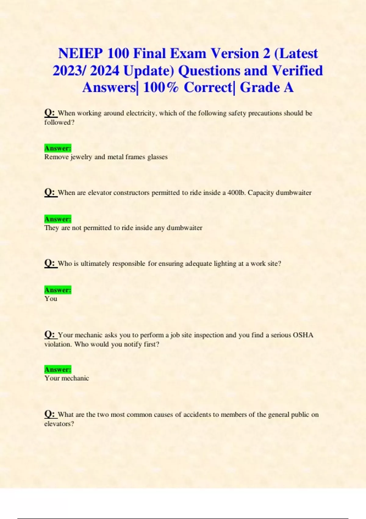 NEIEP 100 Final Exam Version 2 (Latest 2023/ 2024 Update) Questions and ...