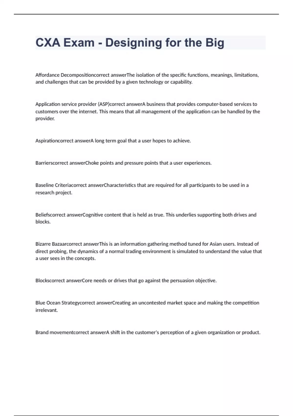 CXA Exam with correct answers- Designing for the Big - CXA - Certified ...