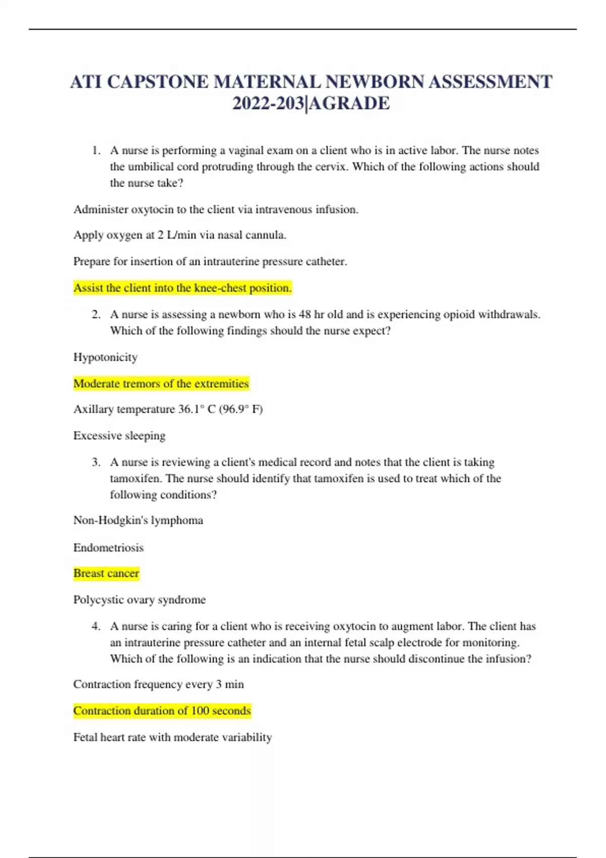 ATI CAPSTONE MATERNAL NEWBORN ASSESSMENT 2022-203|AGRADE - ATI CAPSTONE ...