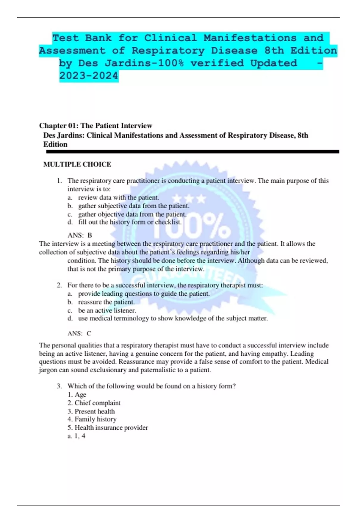 Test Bank for Clinical Manifestations and Assessment of Respiratory ...