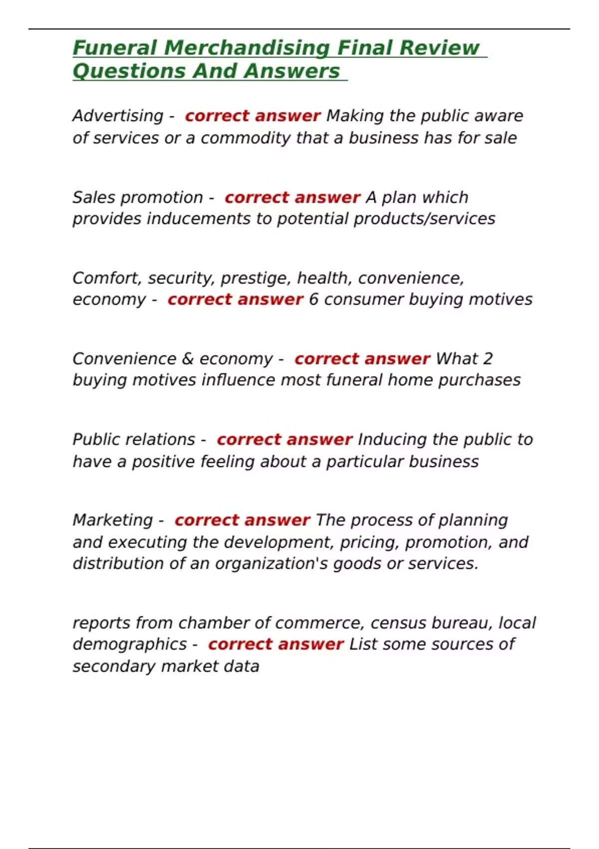 FUNERAL HOME MANAGEMENT AND SERVISES STUDT BUNDLE!!!!! - Stuvia US