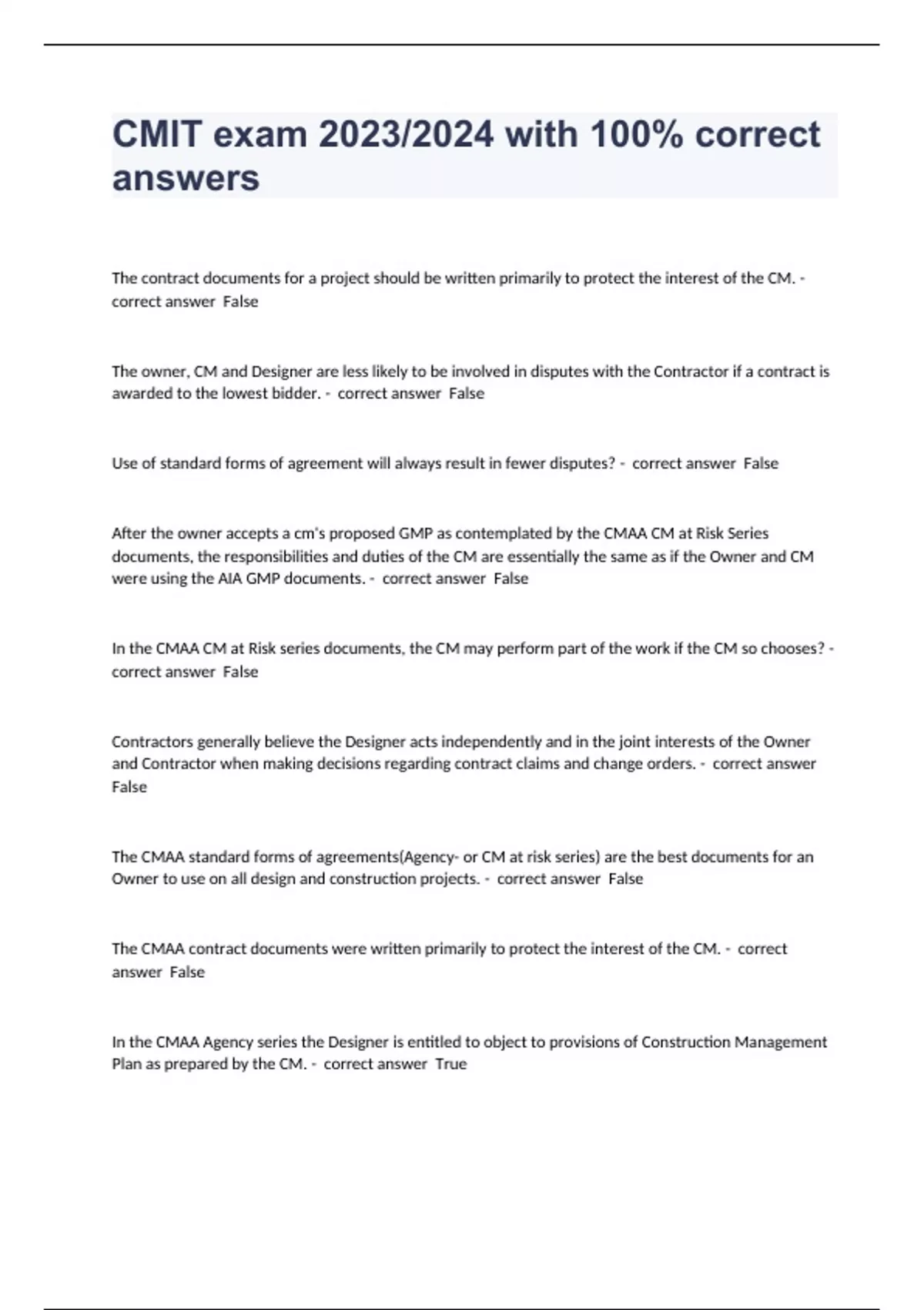 CMIT exam 2023/2024 with 100% correct answers - CMIT - Stuvia US