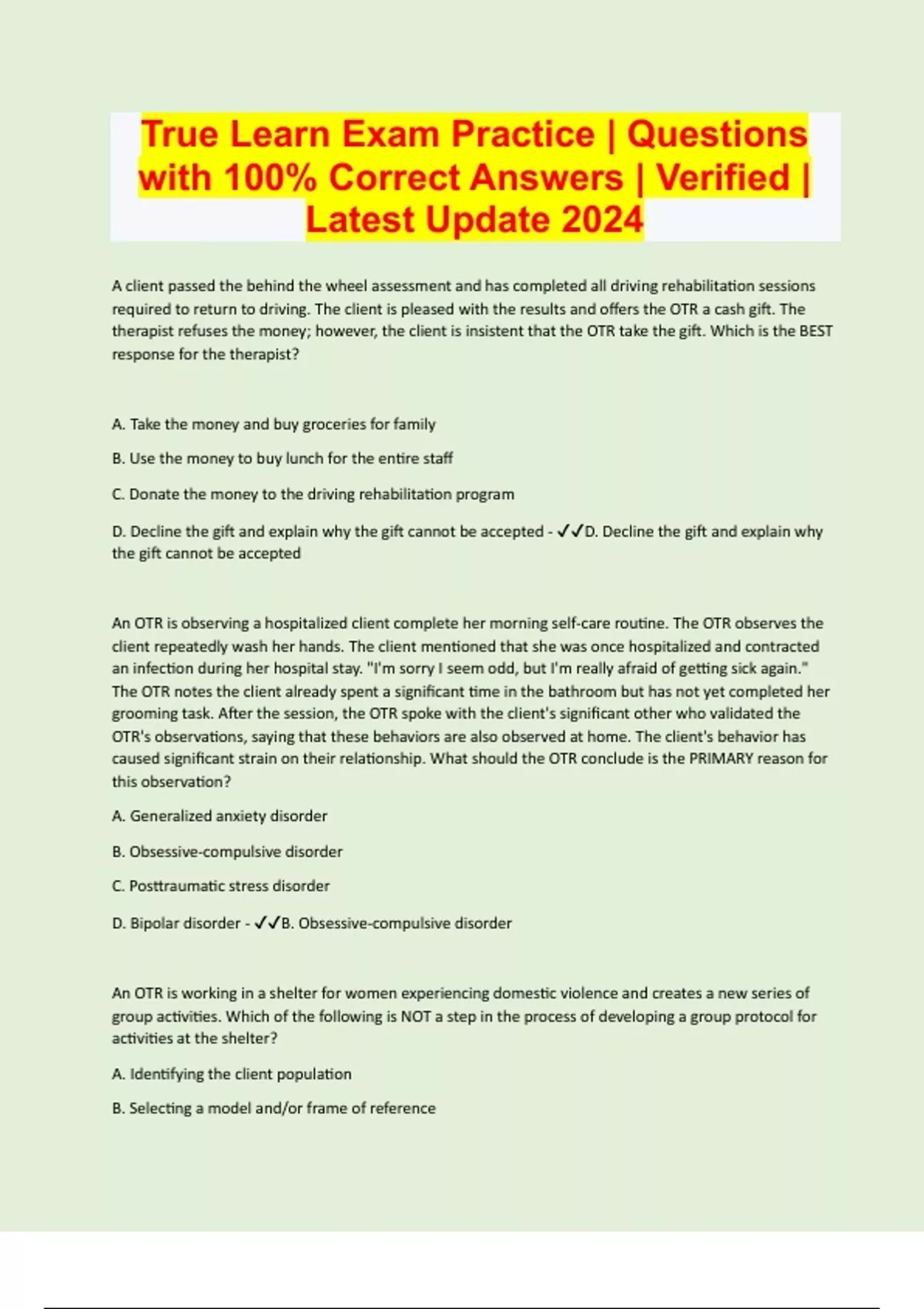 True Learn Exam Practice | Questions with 100% Correct Answers ...