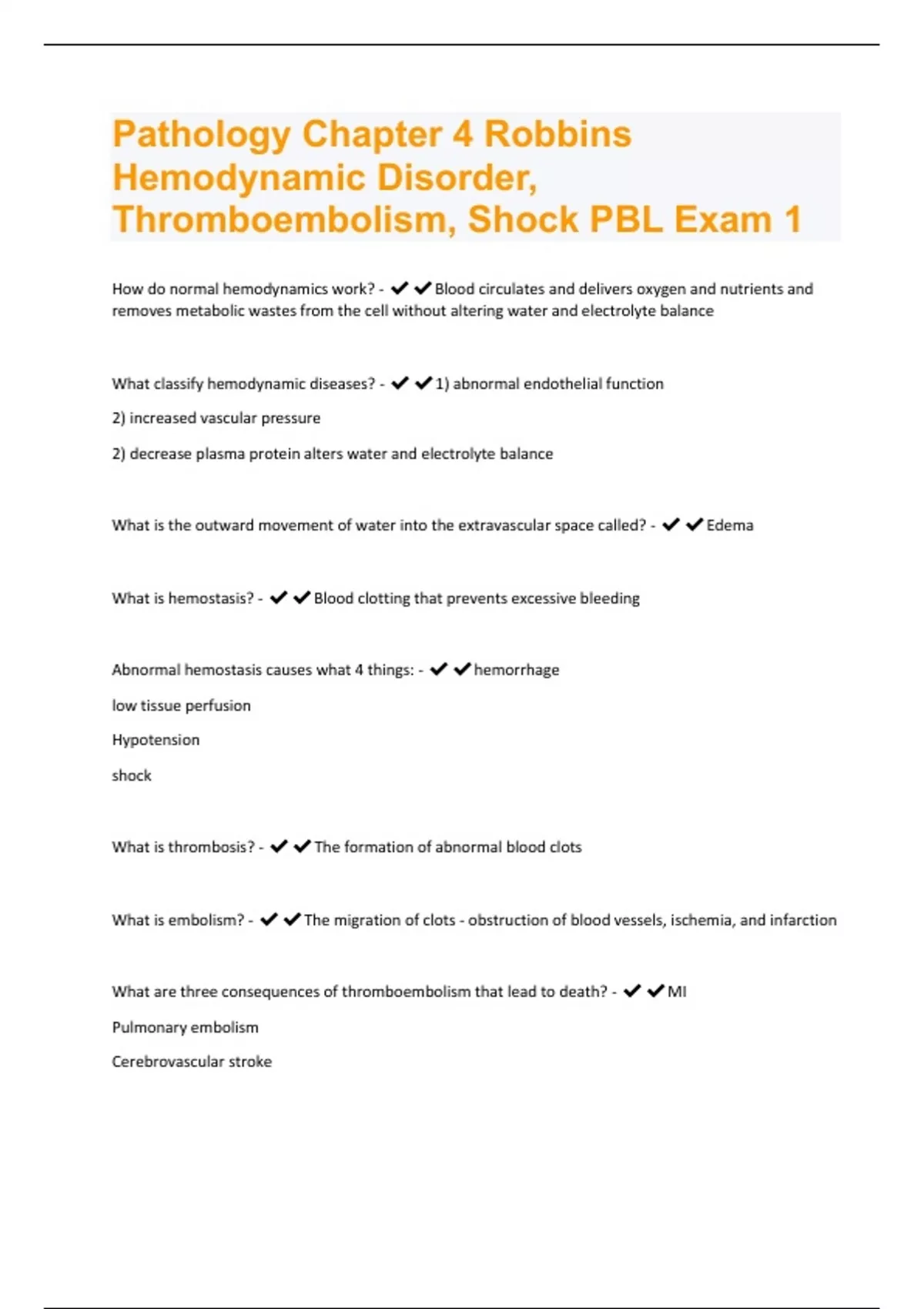 Pathology Chapter 4 Robbins Hemodynamic Disorder, Thromboembolism ...