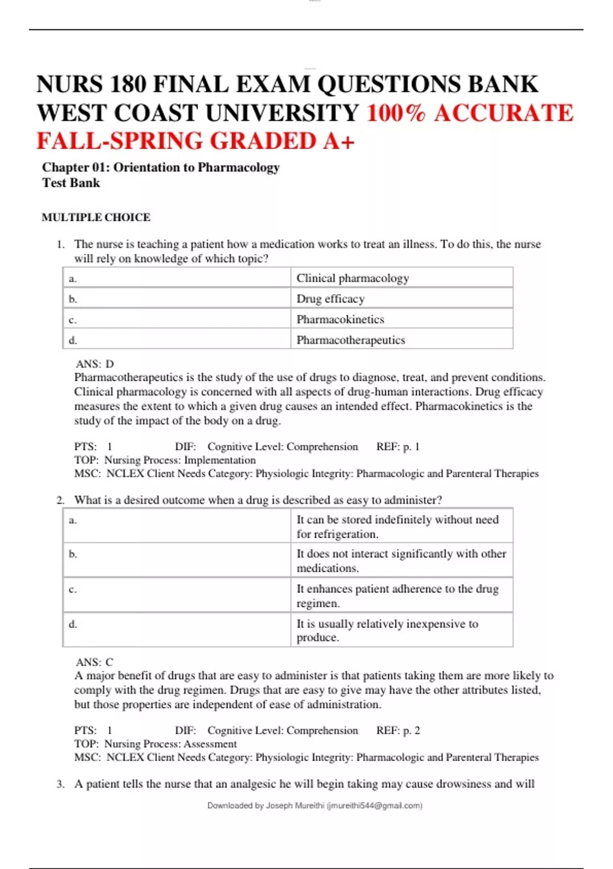 NURS 180 FINAL EXAM QUESTIONS BANK WEST COAST UNIVERSITY 100% ACCURATE ...