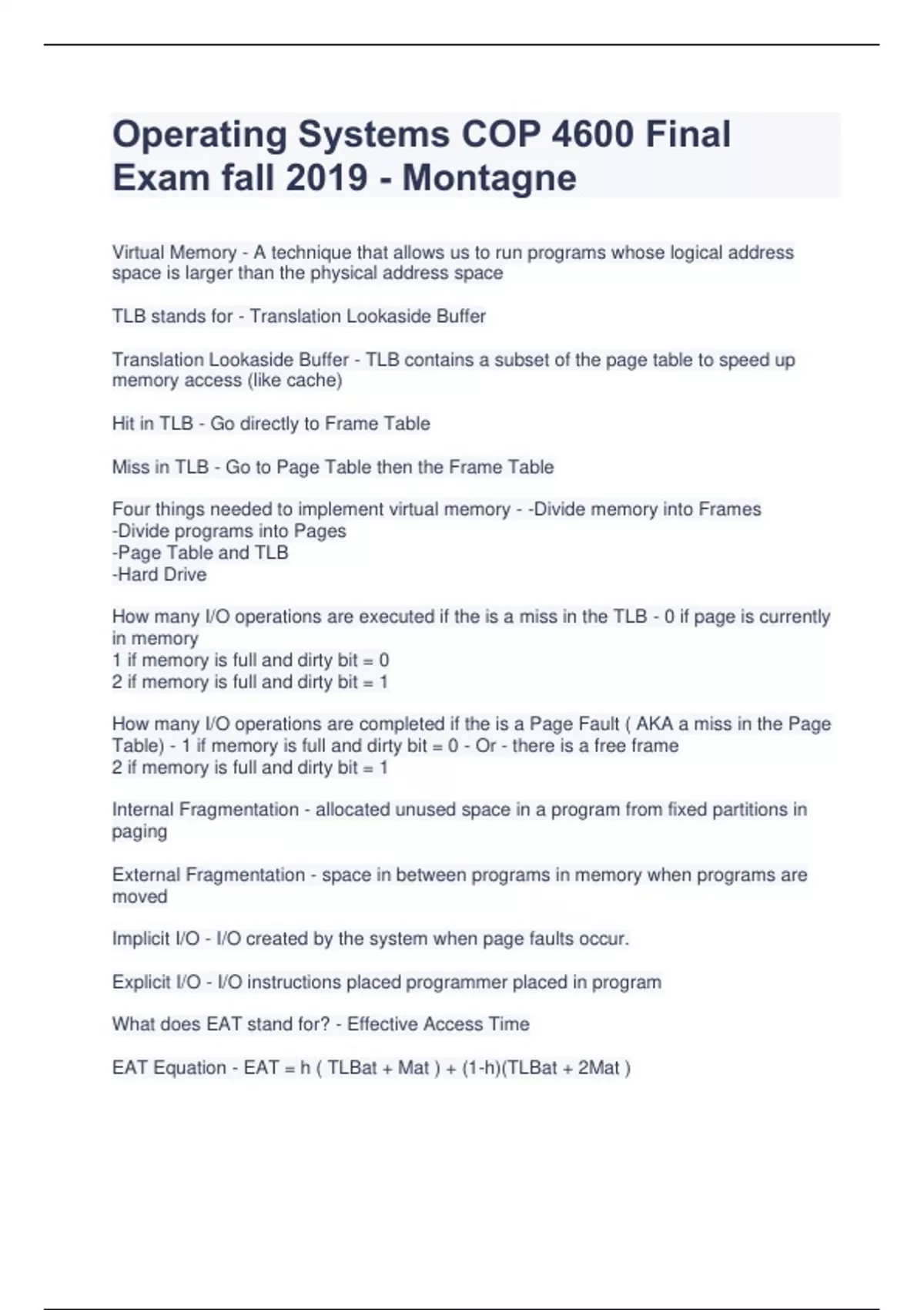 Operating Systems COP 4600 Final Exam fall 2019 - Montagne - COP 4600 ...