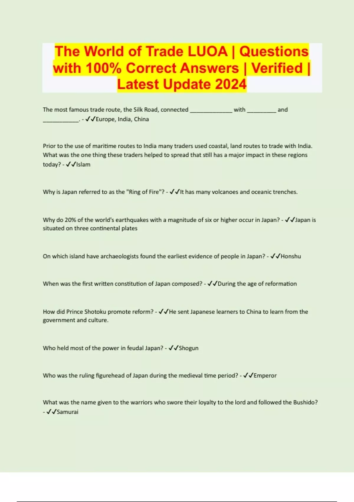 The World of Trade LUOA | Questions with 100% Correct Answers ...