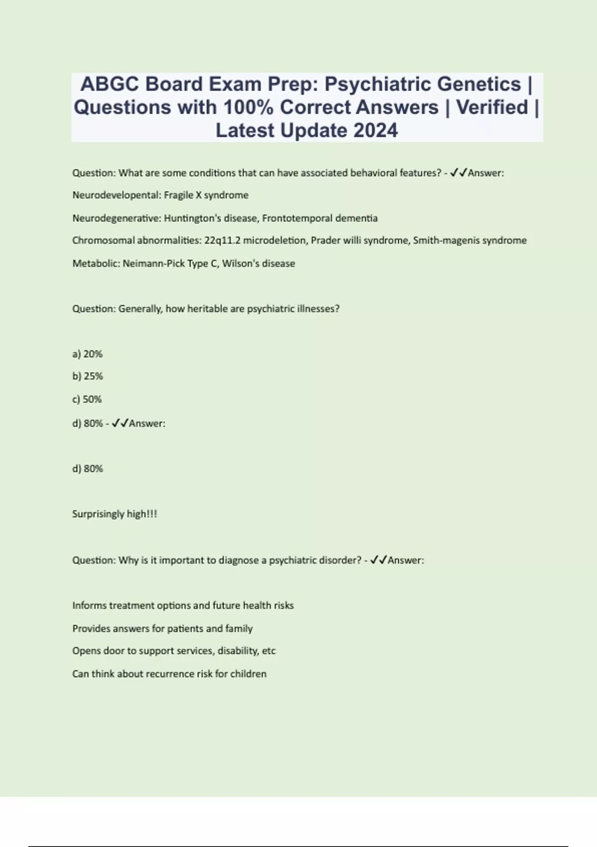 ABGC Board Exam Prep: Psychiatric Genetics | Questions with 100% ...