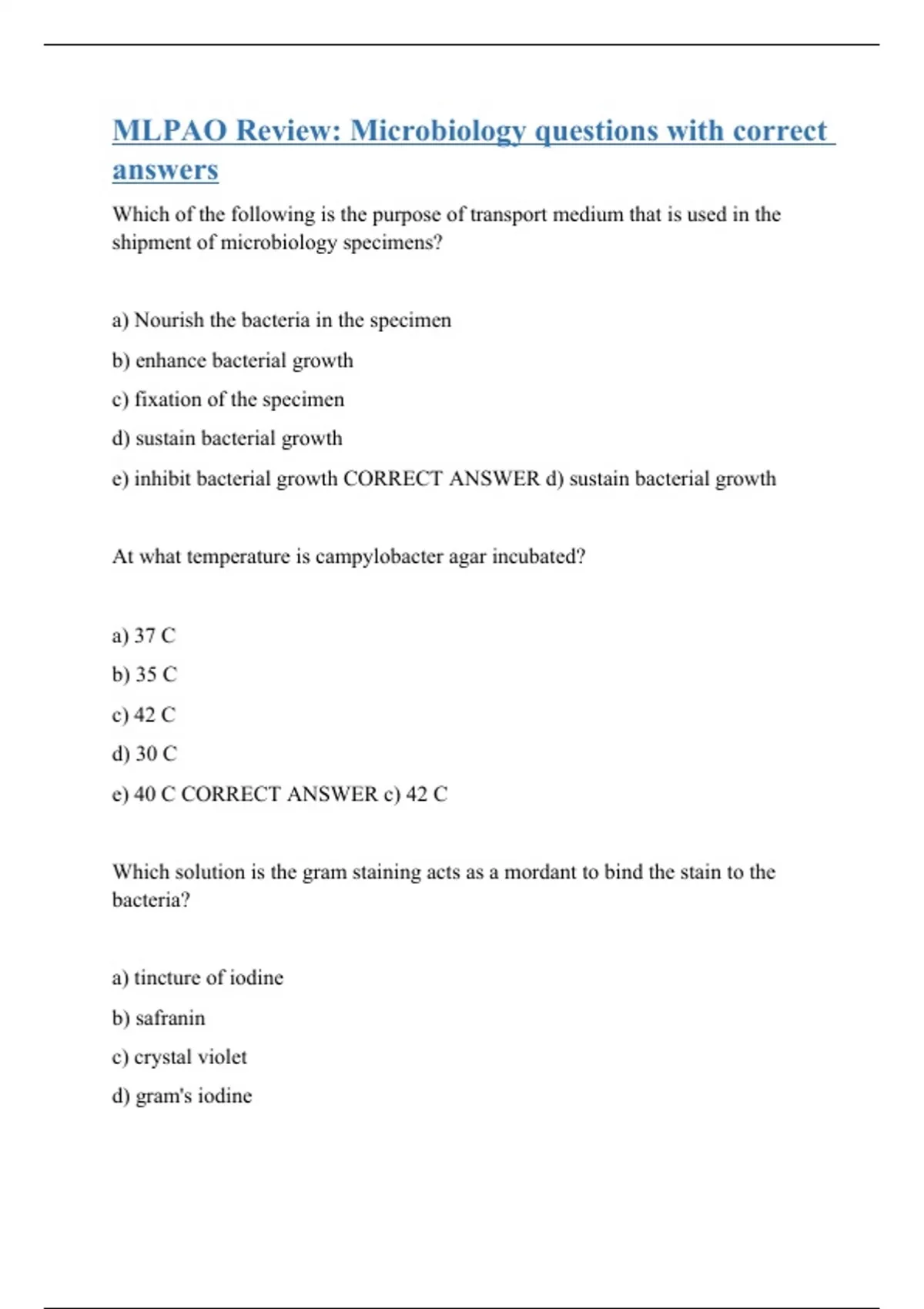 MLPAO Review: Microbiology questions with correct answers - MLPAO ...