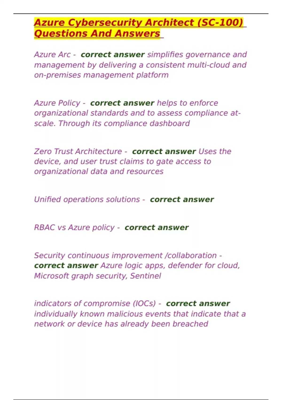 Azure Cybersecurity Architect (SC-100) Questions And Answers - Azure ...