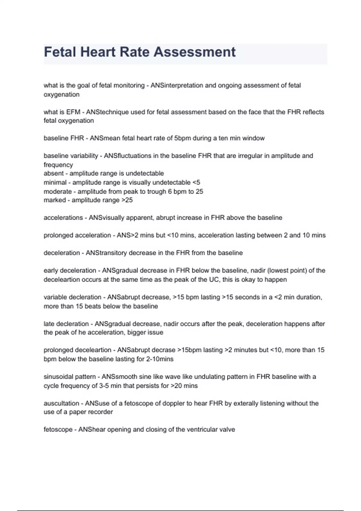 Fetal Heart Rate Assessment 2023/2024 already graded A+ - AWHONN ...