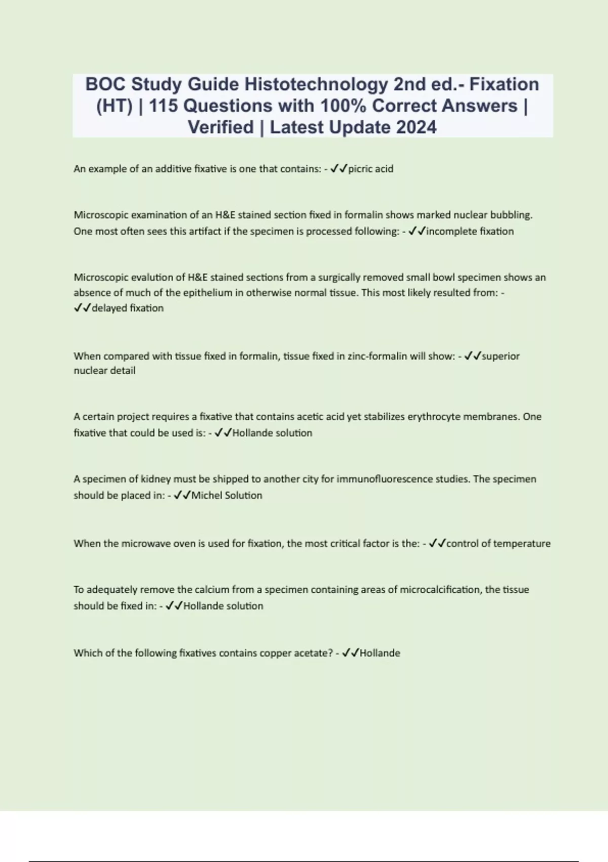 BOC Study Guide Histotechnology 2nd ed.- Fixation (HT) | 115 Questions ...