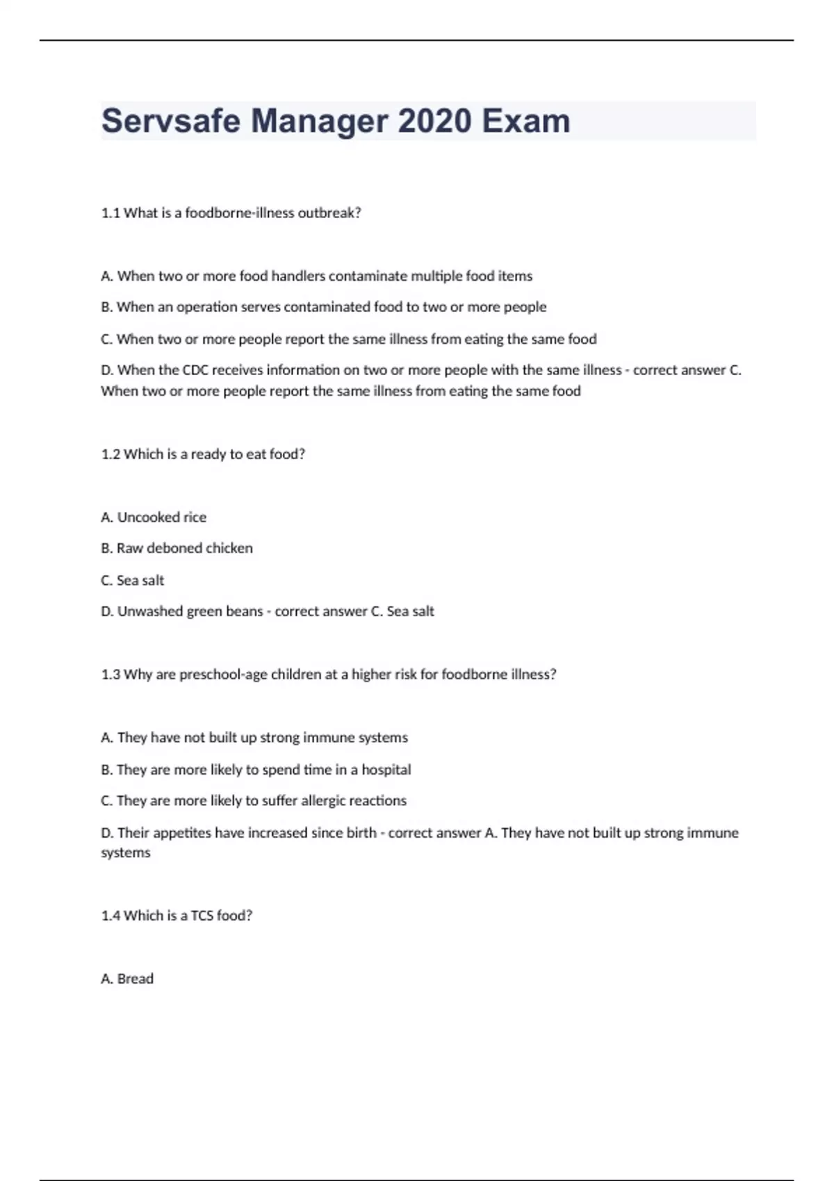 Servsafe Manager 2020 Exam Updated Question And Answers Servesafe Stuvia Us