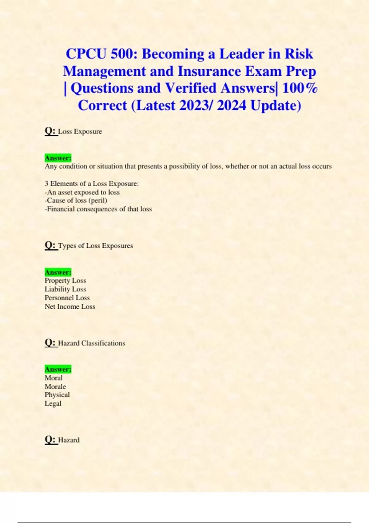 CPCU 500: Becoming a Leader in Risk Management and Insurance Exam Prep ...