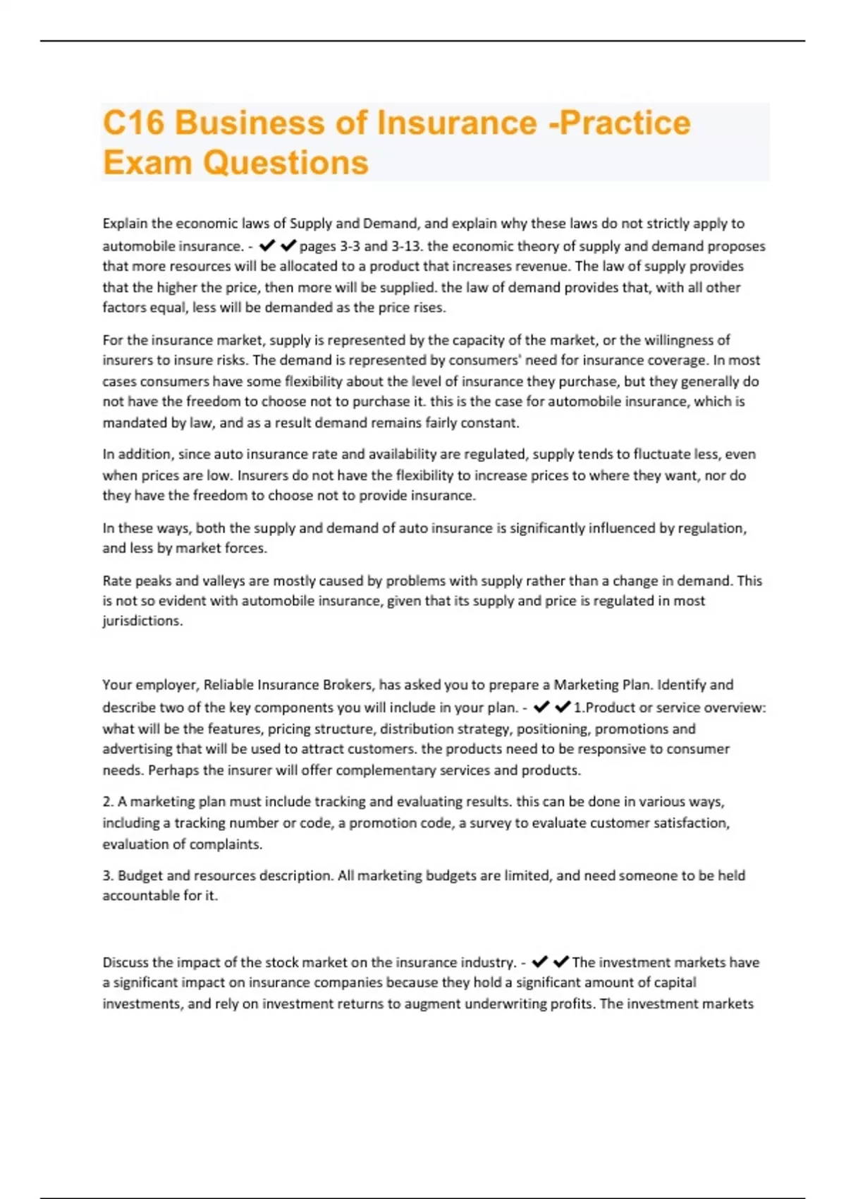 C16 Business of Insurance -Practice Exam Questions Rated 100% Correct!! - C16 Business of ...