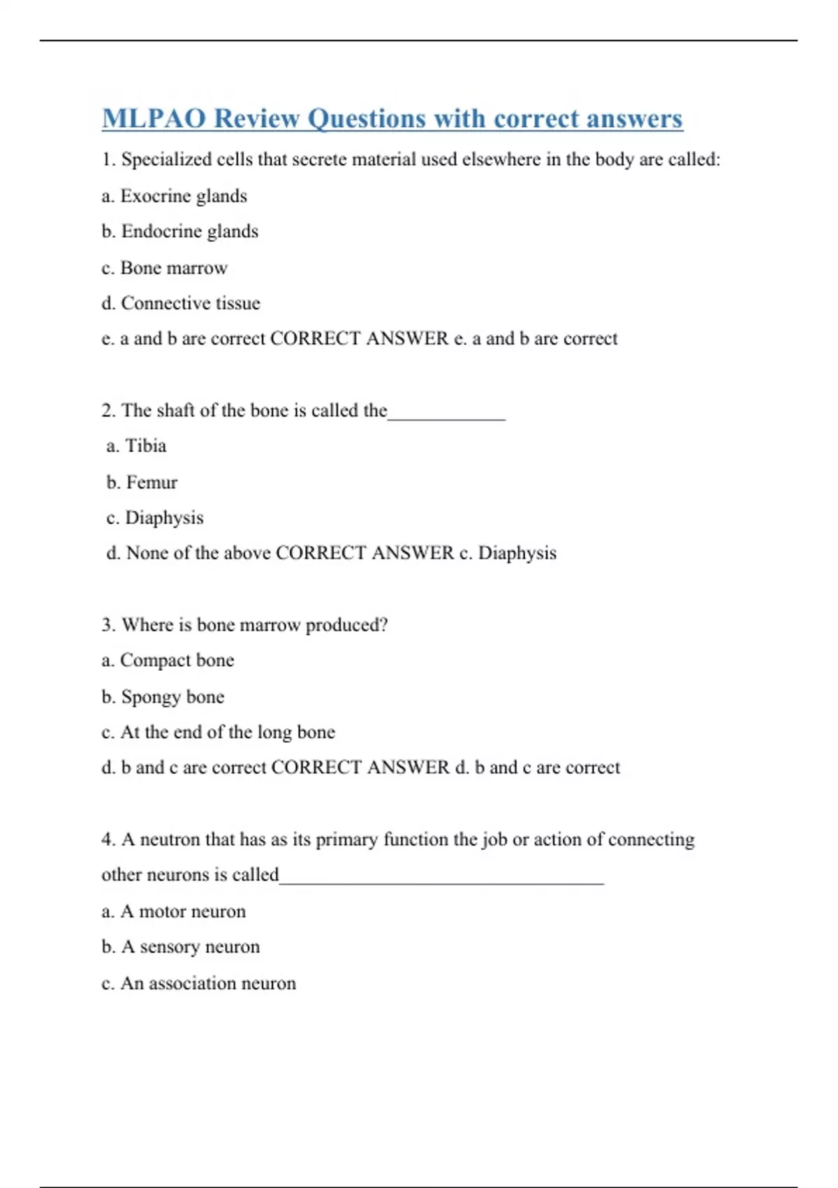 MLPAO Review Questions with correct answer1 - MLPAO - Stuvia US