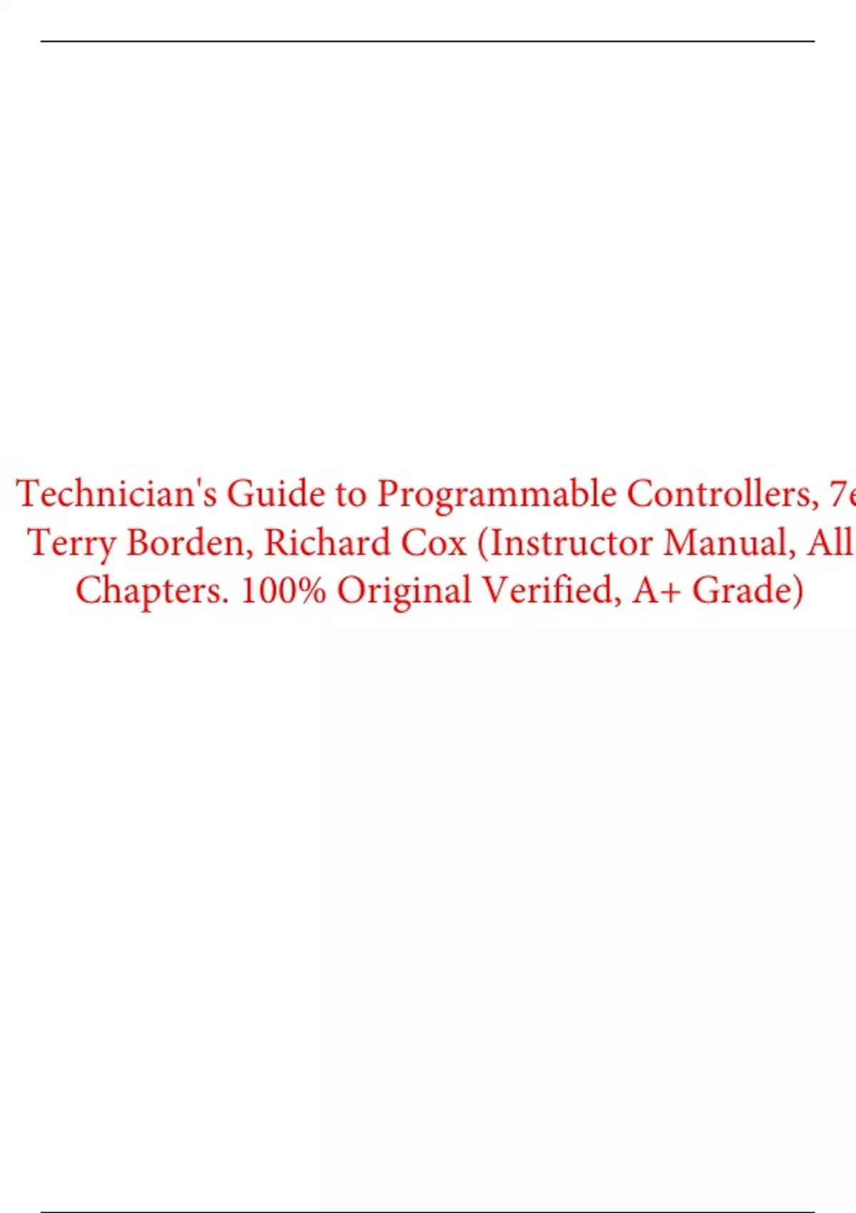 Instructor Manual for Technician's Guide to Programmable Controllers ...