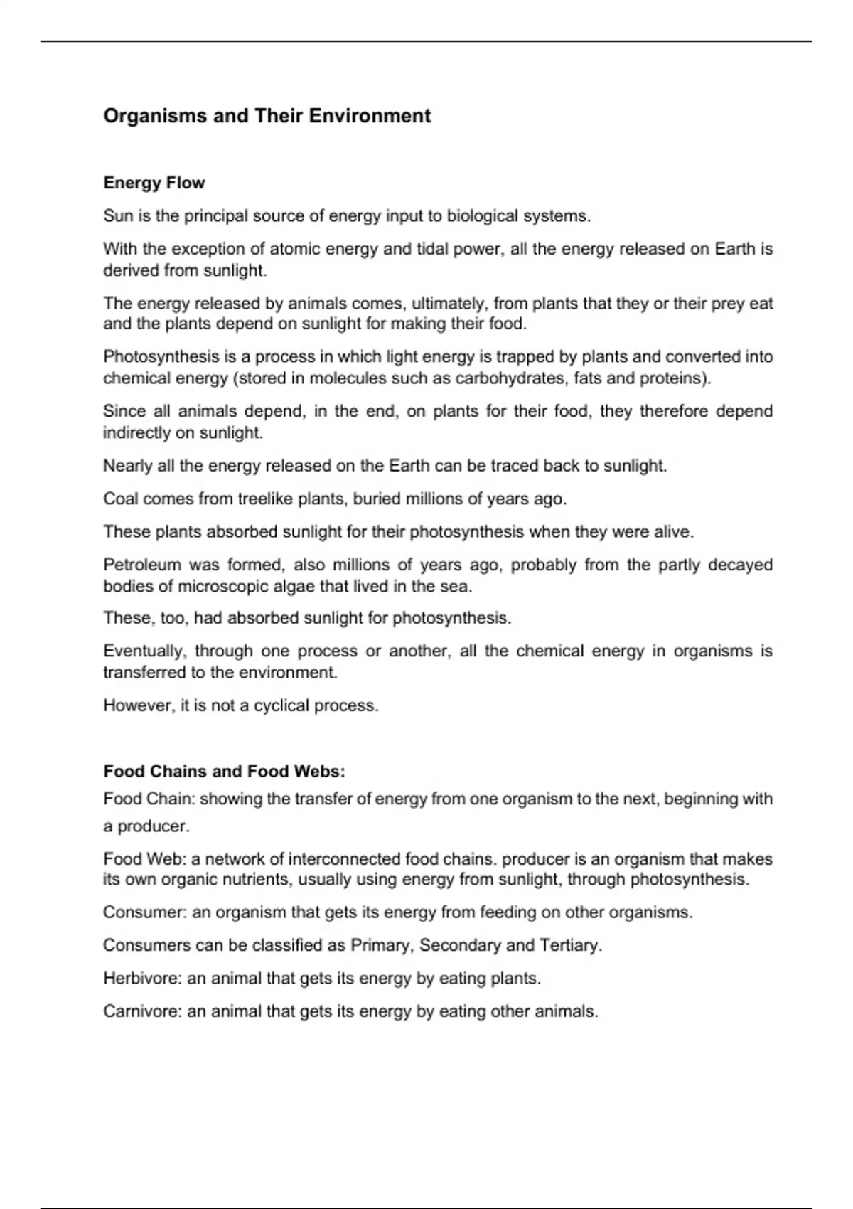 Summary IGCSE/GCSE Biology - Topic 19 Organisms and their environment ...