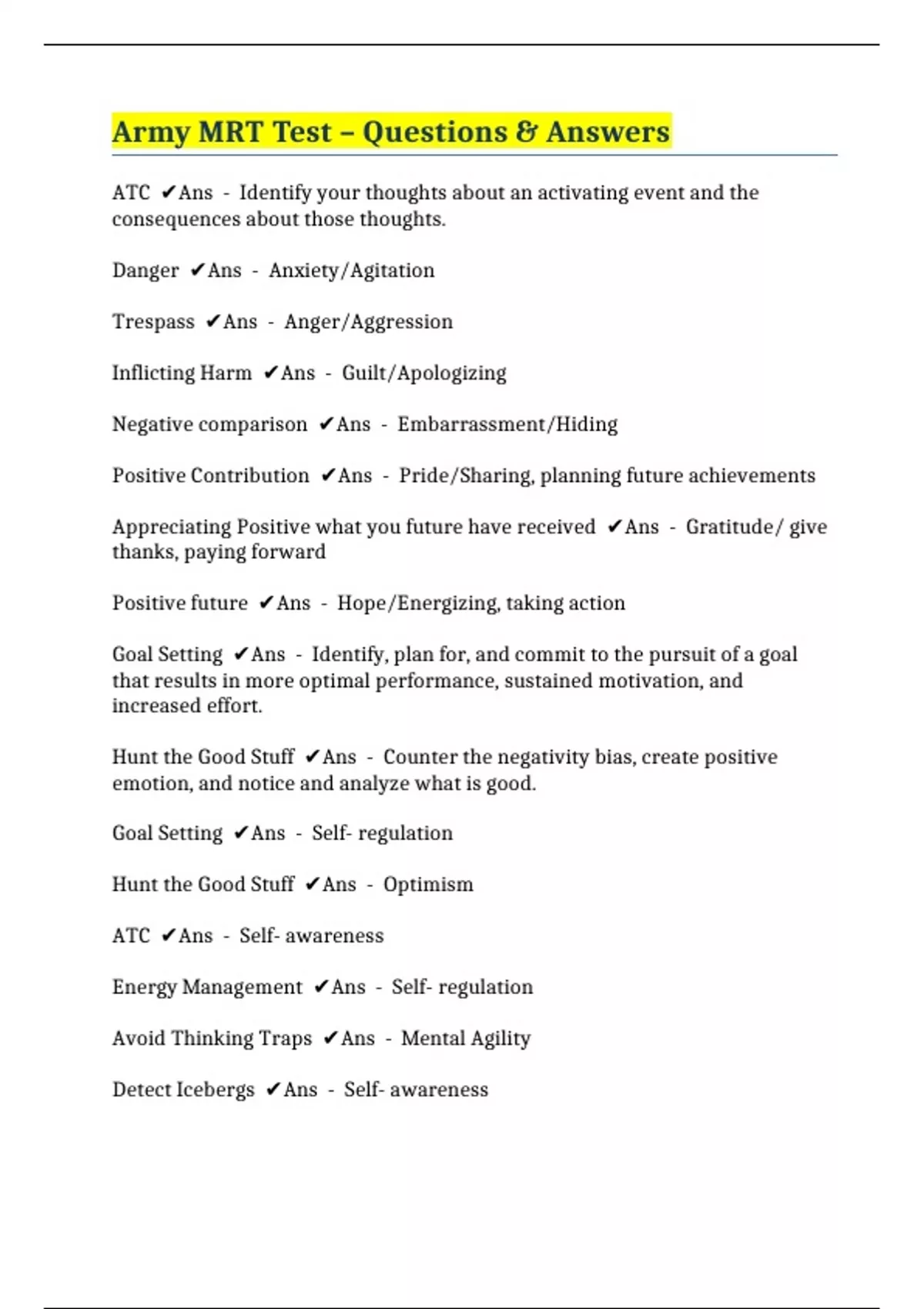 Army MRT Test – Questions & Answers - Master Resilience Training ...