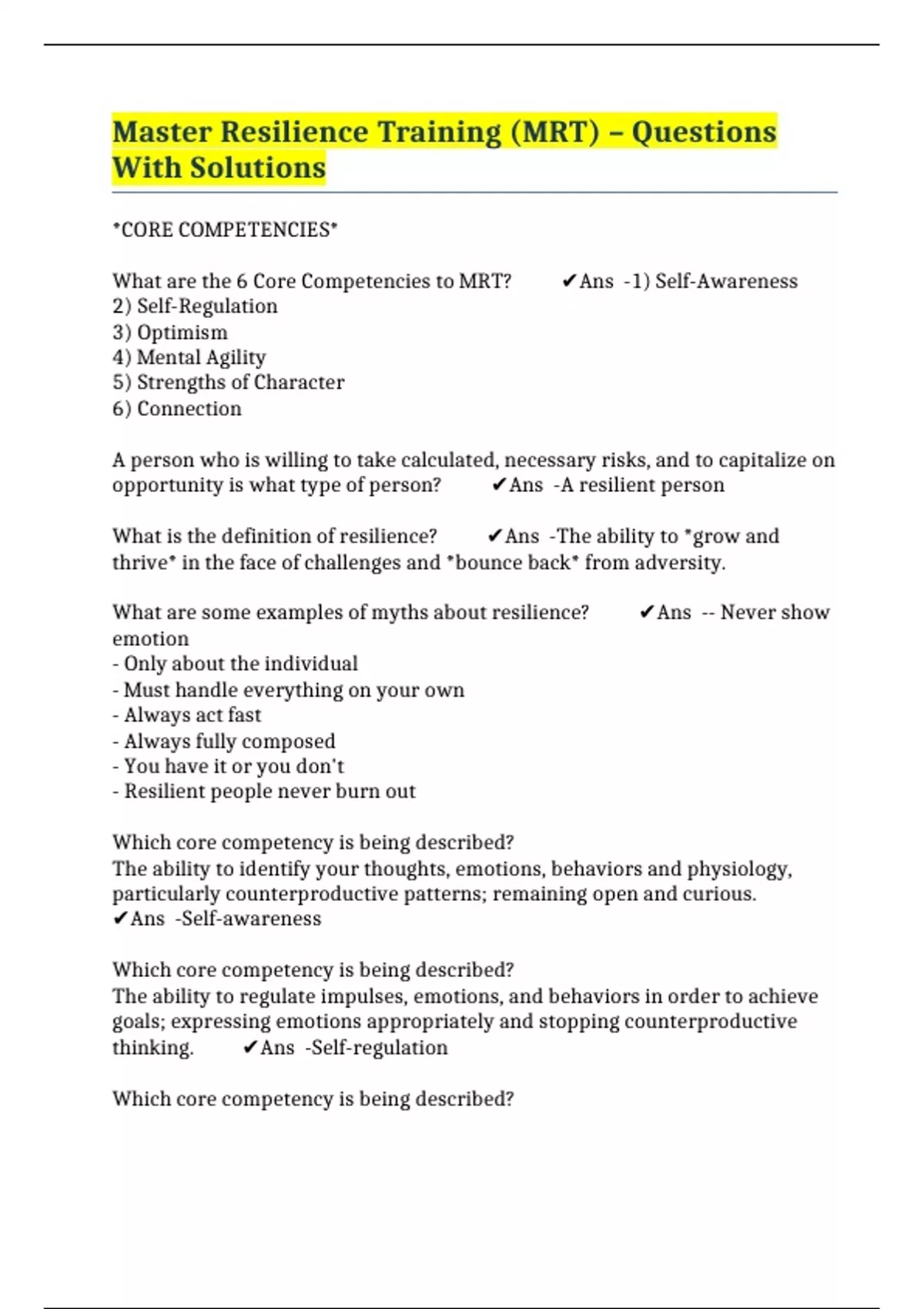 Master Resilience Training (MRT) – Questions With Solutions - Master ...