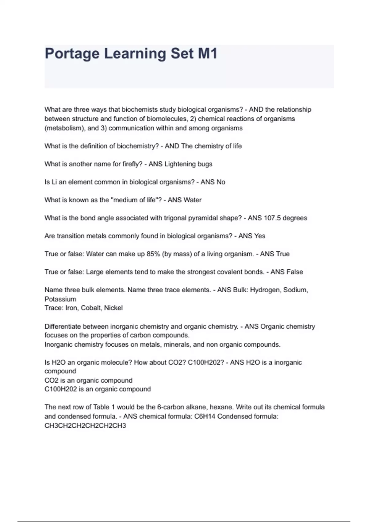 Portage Learning Set M1 of MATH 110 Exam with complete solution 2023/ ...