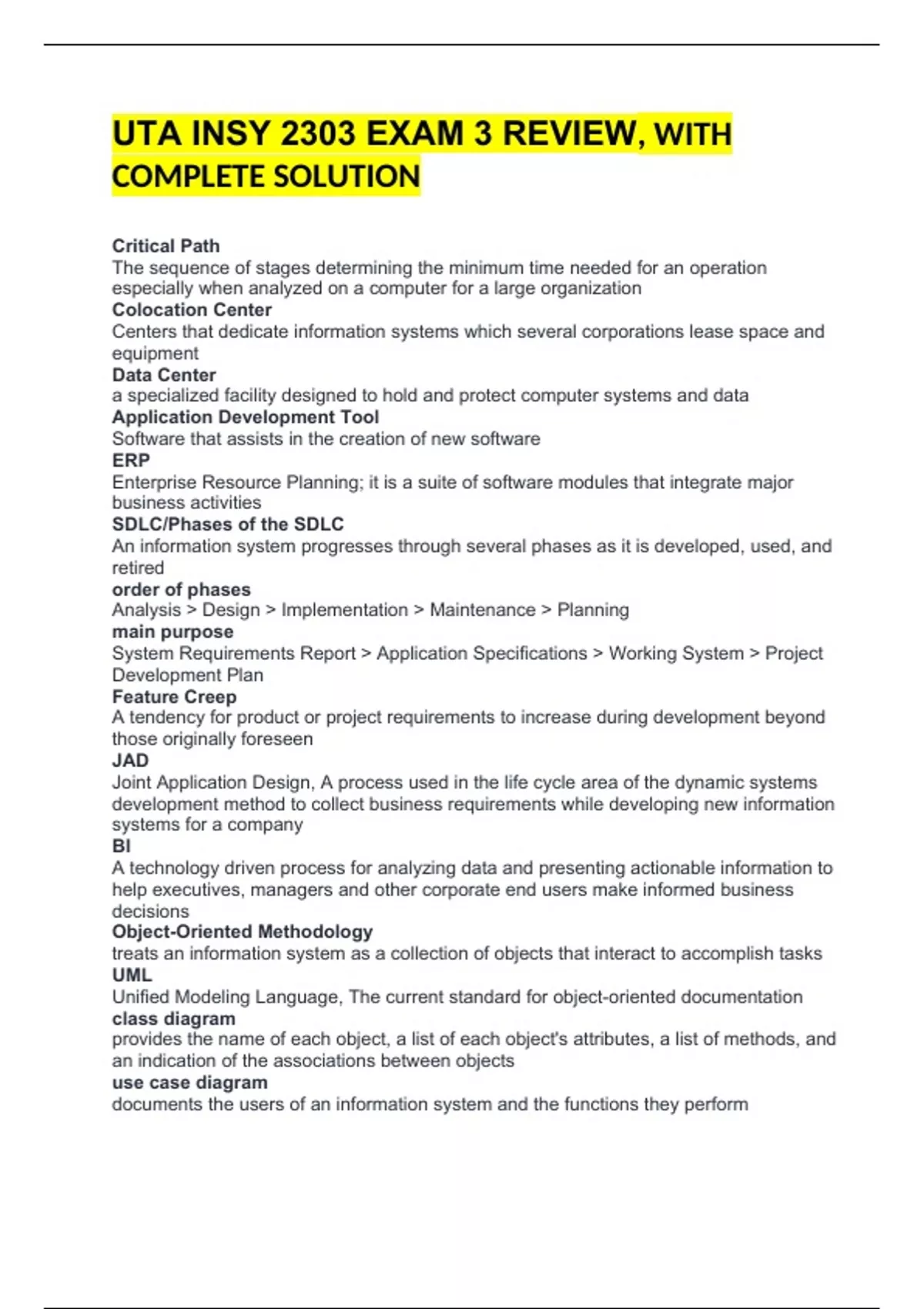 UTA INSY 2303 EXAM 3 REVIEW - UTA INSY 2303 - Stuvia US