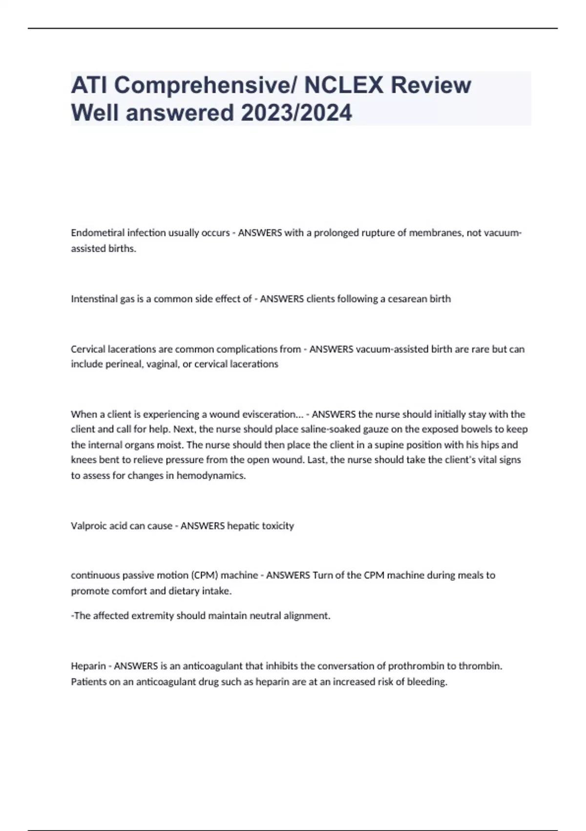 ATI Comprehensive/ NCLEX Review Well answered 2023/2024 - ATI - Stuvia US
