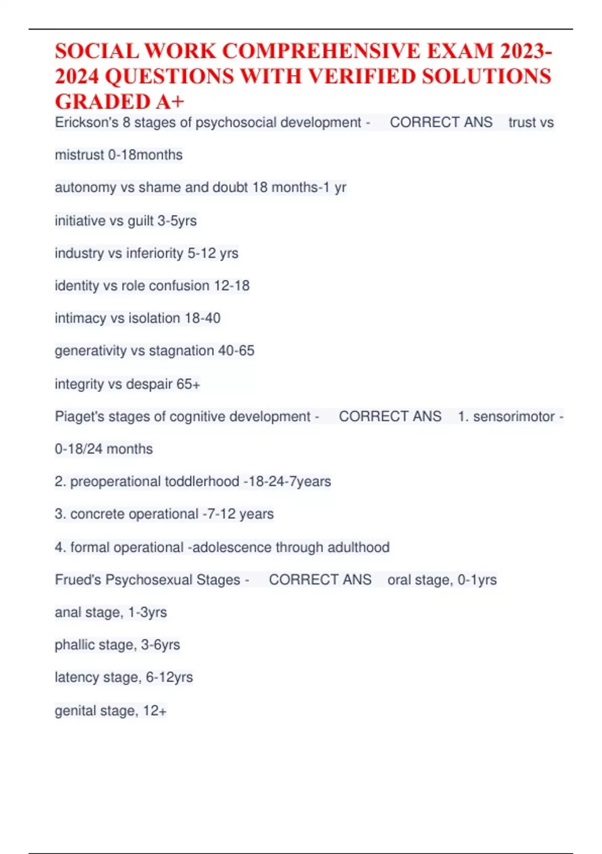 SOCIAL WORK COMPREHENSIVE EXAM QUESTIONS WITH VERIFIED SOLUTIONS GRADED ...