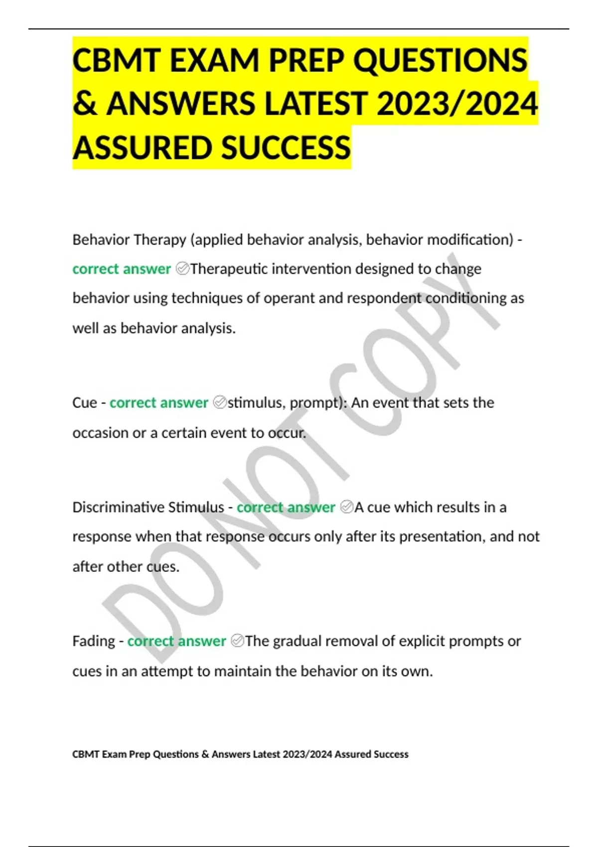 CBMT EXAM PREP QUESTIONS & ANSWERS LATEST 2023/2024 ASSURED SUCCESS ...