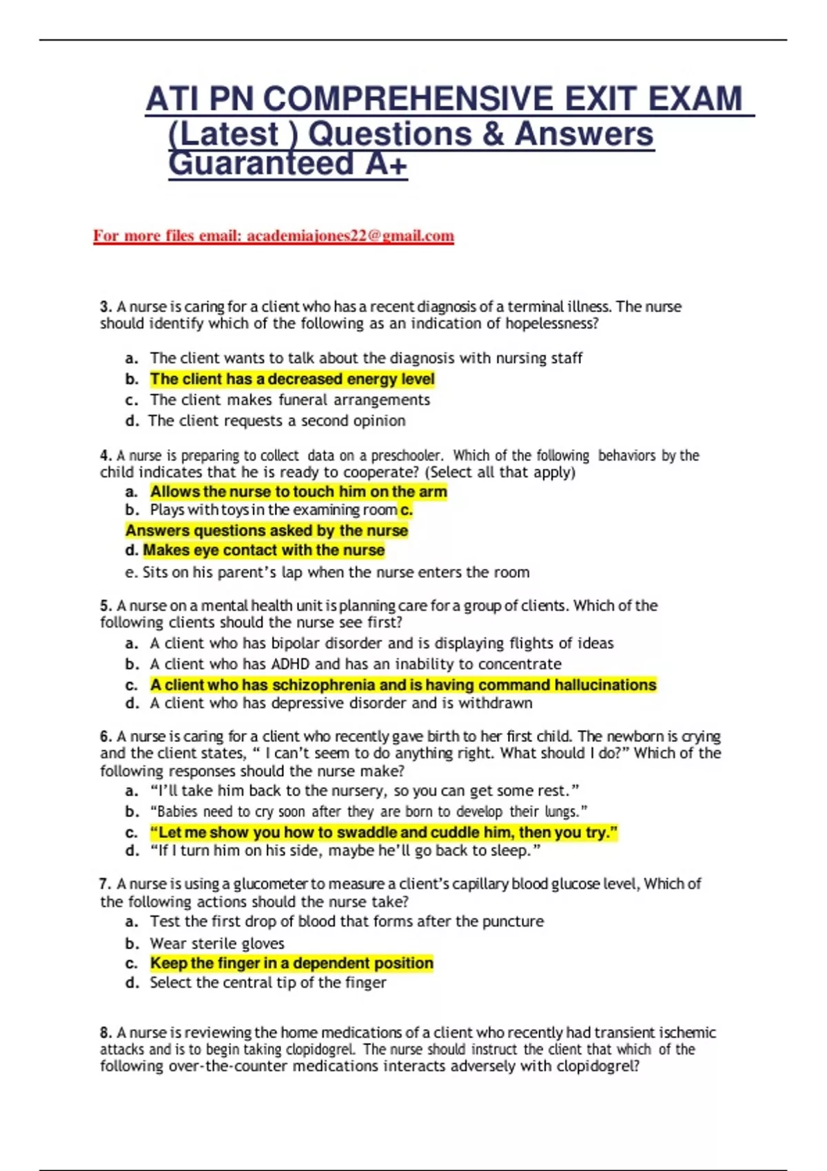 Bundle For ATI PN COMPREHENSIVE PROCTORED 2023 Exam Questions with ...
