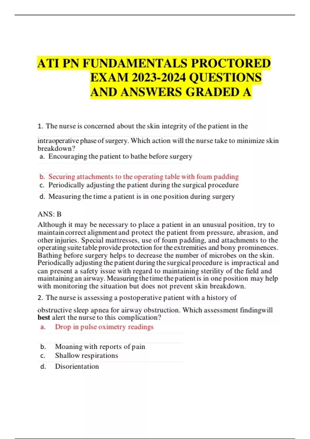 ATI PN FUNDAMENTALS PROCTORED EXAM QUESTIONS AND ANSWERS GRADED A - ATI ...