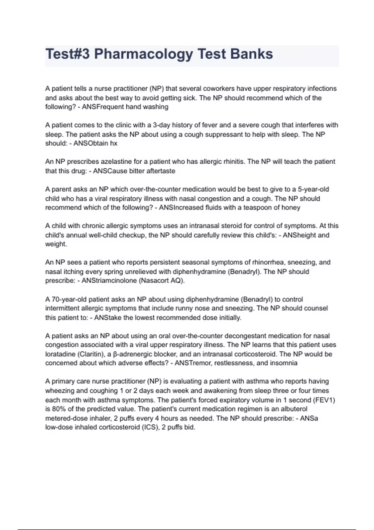 Test#3 Pharmacology Test Banks 2023/2024 ( 100% verified) - Nursing ...