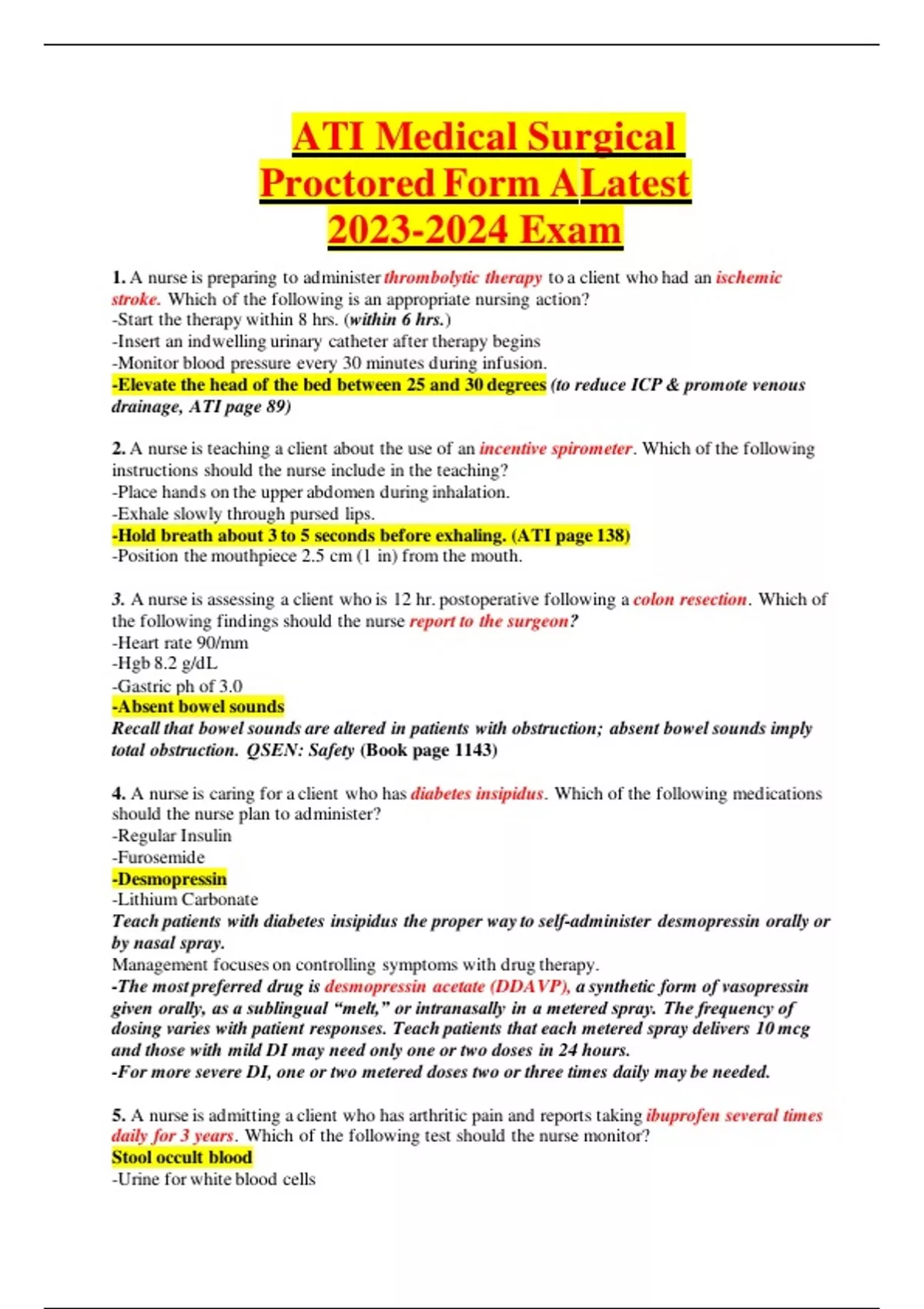 ATI Medical Surgical Proctored Form A Latest Exam - ATI Medical ...