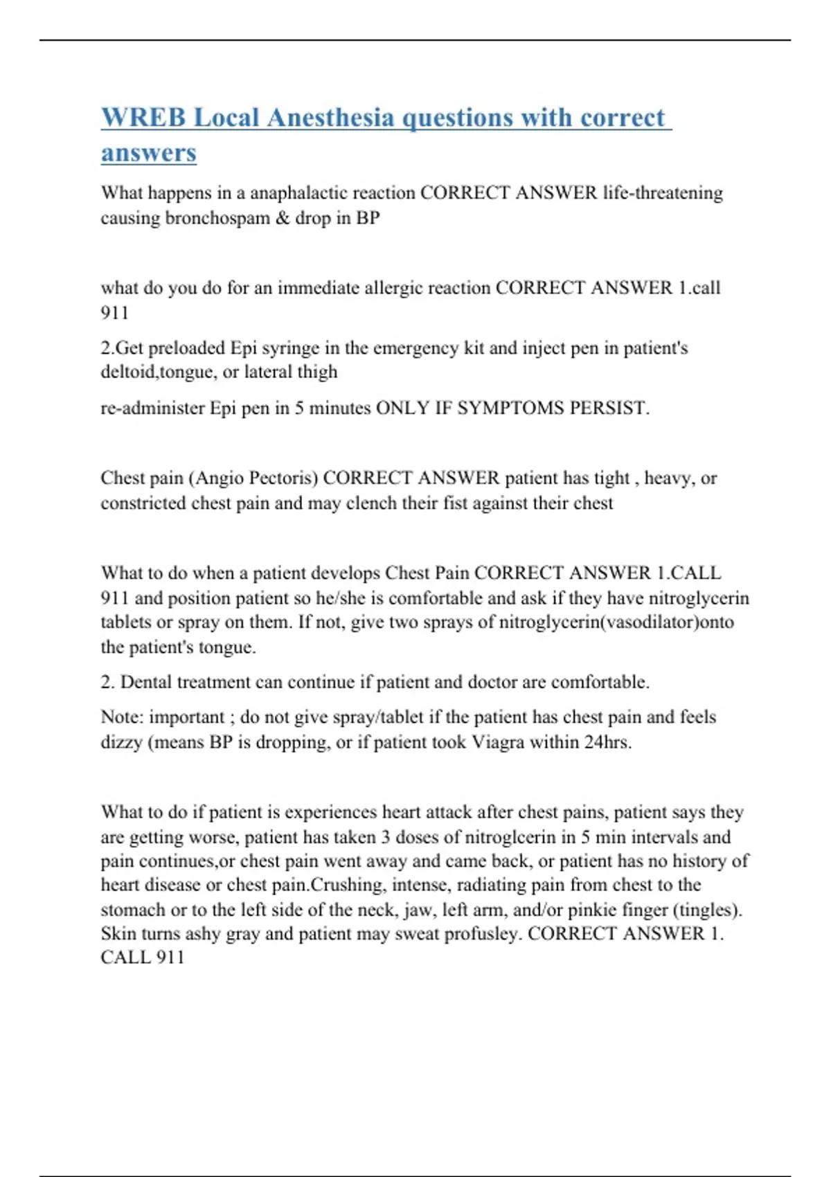 WREB Local Anesthesia questions with correct answers - WREB - Stuvia US