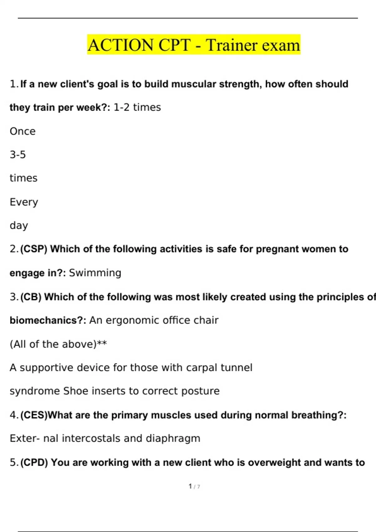 ACTION CPT Trainer Exam 2025 Updated Questions and Answers (2025 / 2026 ...