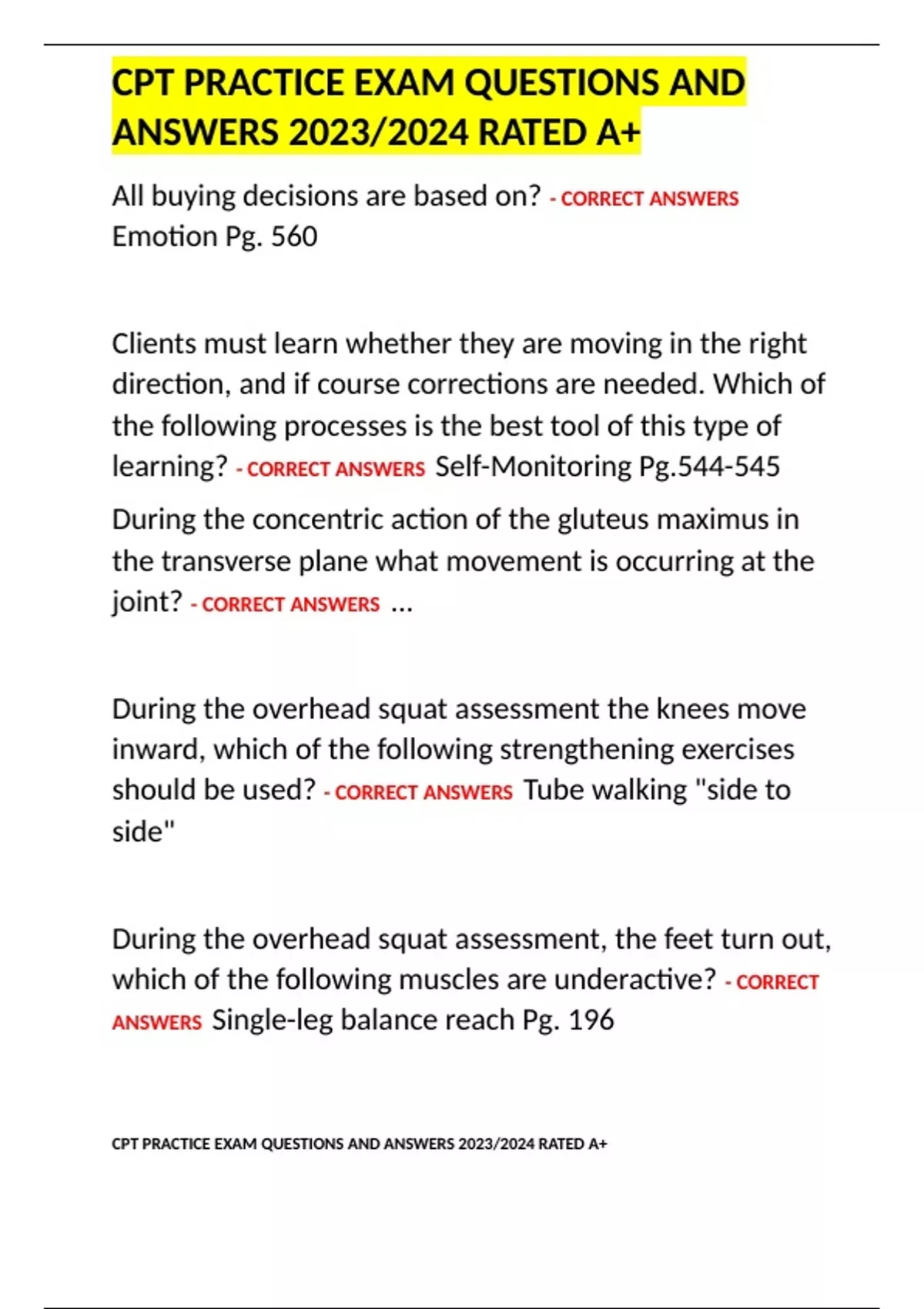 Summary Cpt Practice Exam Questions And Answers 2023 2024 Rated A Cpt Practice E Stuvia Us