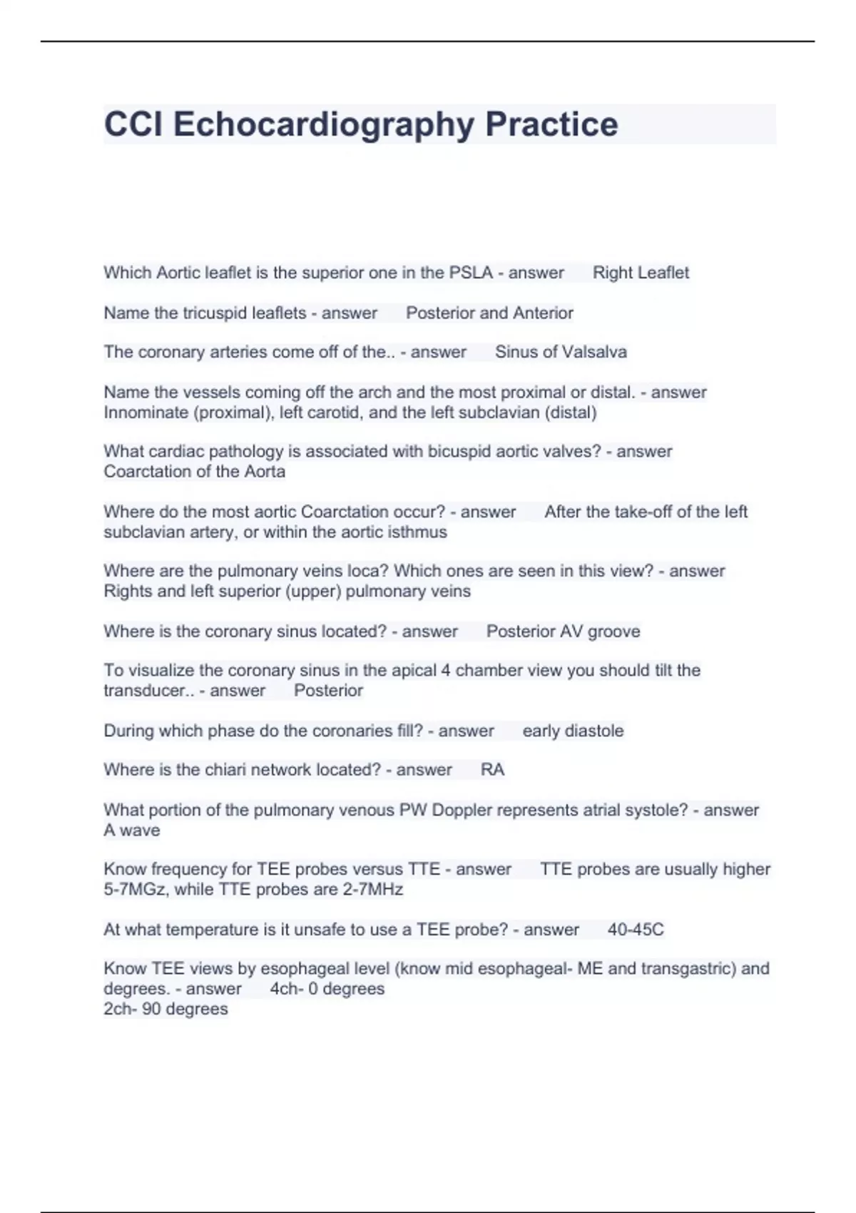 CCI Echocardiography Practice Questions with correct Answers 2023 - CCI ...