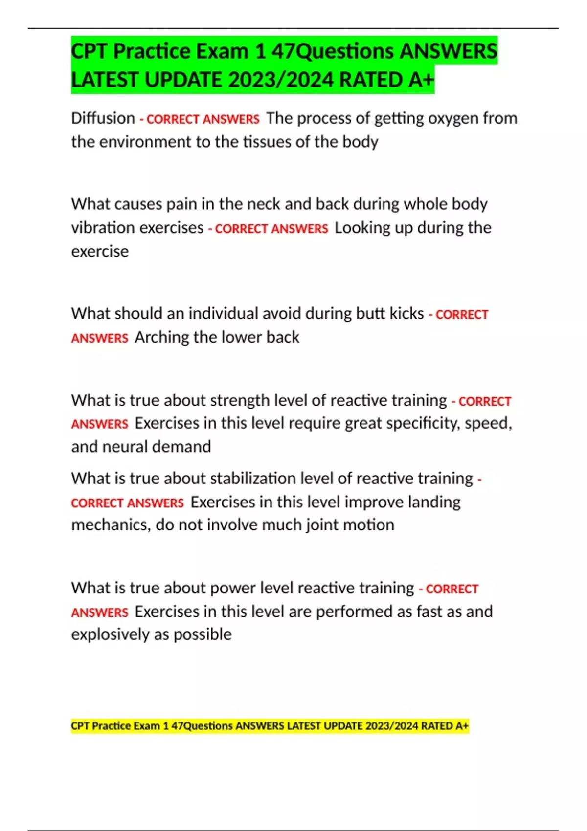 CPT Practice Exam 1 47Questions ANSWERS LATEST UPDATE 2023/2024 RATED ...